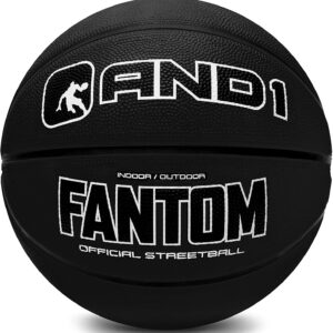 AND1 Fantom Rubber Basketball - Official Size Streetball, Made for Indoor and Outdoor Basketball Games, Sold Inflated, Black, Size 7