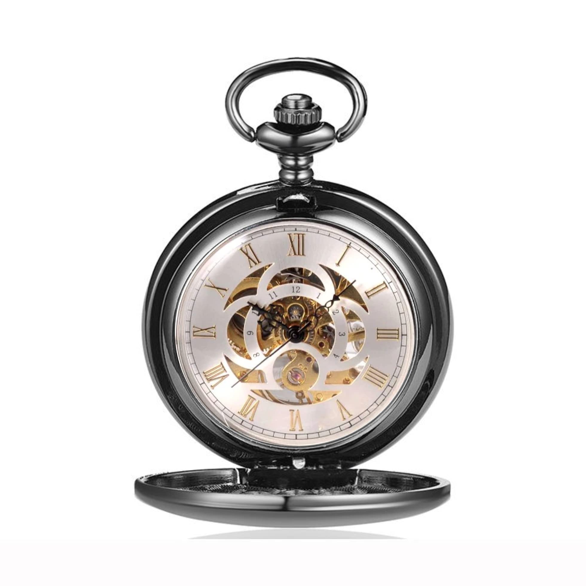 Personalized Antique Mechanical Movement Gunmetal Pocket Watch Custom Engraved Free with Gift Box - Ships from USA, PW51