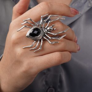 yertter punk grunge silver black spider ring halloween speacial statement ring oversized exaggrated ring costume party gift for teens