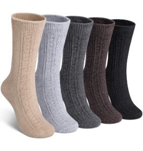 ysense pack of 5 womens wool socks winter warm hiking socks casual calf athletic socks gifts