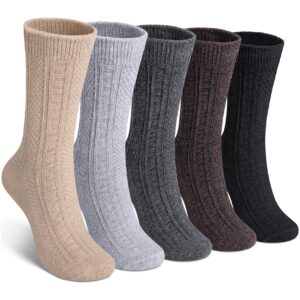 YSense Pack of 5 Womens Wool Socks Winter Warm Hiking Socks Casual Calf Athletic Socks Gifts