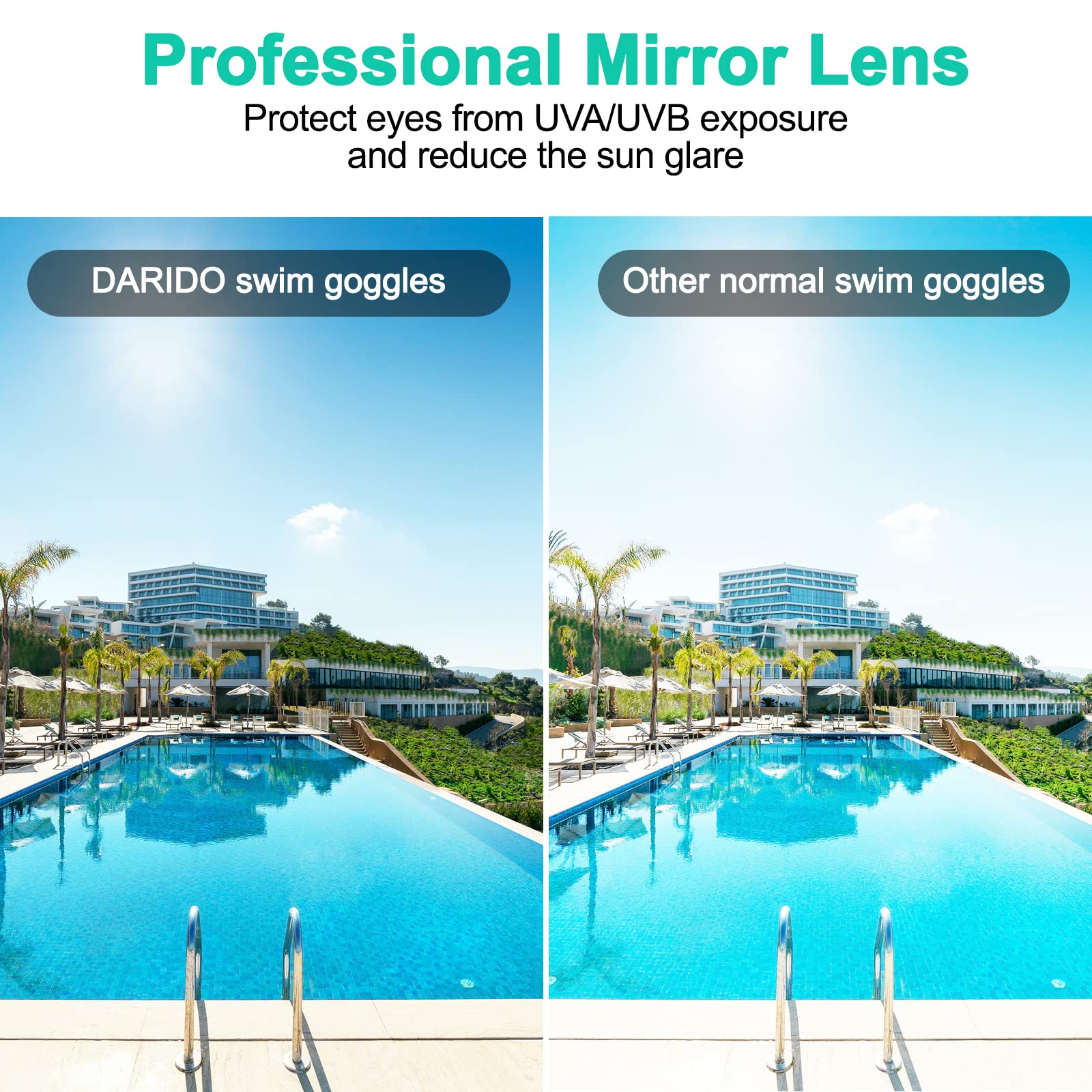 DARIDO Swim Goggles, Pro Swimming Goggles 2 Pack Anti Fog UV Protection No Leaking Competition for Men, Women, Adult,Youth