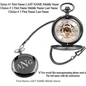 Personalized Antique Mechanical Movement Gunmetal Pocket Watch Custom Engraved Free with Gift Box - Ships from USA, PW51