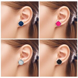 Epakh 64 Pairs Faux Druzy Stud Earrings Set Stainless Steel Round Earrings Round Bling Earrings Glitter Bohemian Pierced Earrings for Women, 32 Colors