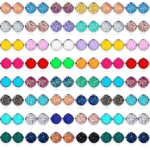 Epakh 64 Pairs Faux Druzy Stud Earrings Set Stainless Steel Round Earrings Round Bling Earrings Glitter Bohemian Pierced Earrings for Women, 32 Colors