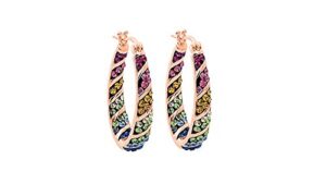 savlano 14k gold plated inside out multicolor rainbow crystal hoop earrings for women comes with gift box (rose)