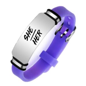 kbnsuian adjustable she her pronouns silicone bracelet for adults kids, nonbinary nb pride genderqueer gender identity lgbtq wristband for female women girls hers pronouns jewelry, purple