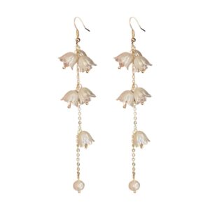 bell orchid flower dangle drop hook earrings for women pearl crystal threader tassel dangling wedding earring studs hoop christmas jewelry