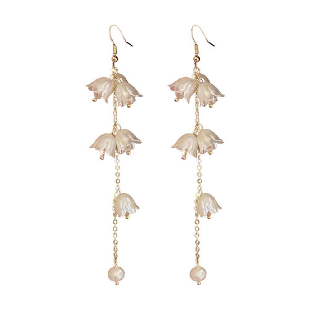 Bell Orchid Flower Dangle Drop Hook Earrings for Women Pearl Crystal Threader Tassel Dangling Wedding Earring Studs Hoop Christmas Jewelry