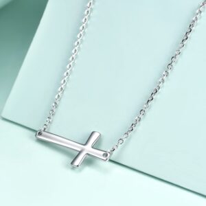 Rnivida Sterling Silver Sideways Cross Necklace Horizontal Side Cross Pendant Necklace for Women,18" ~ 20"