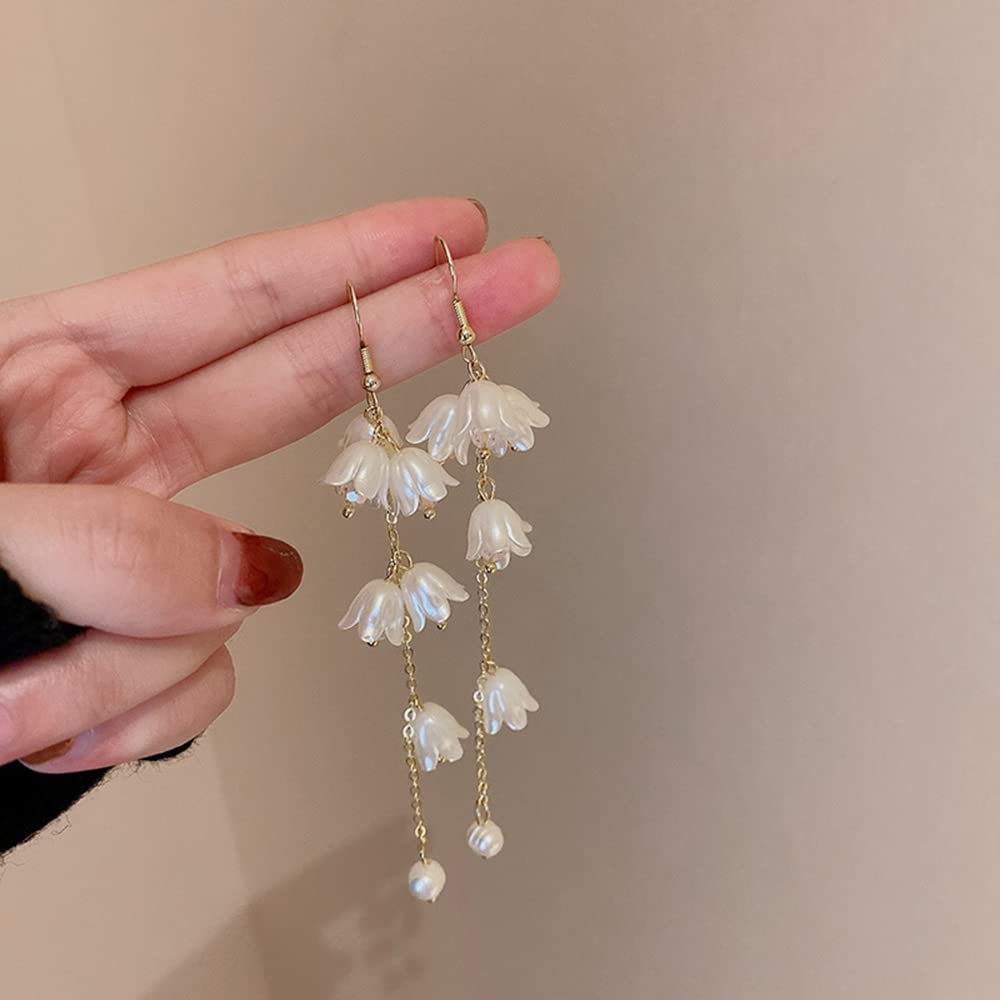 Bell Orchid Flower Dangle Drop Hook Earrings for Women Pearl Crystal Threader Tassel Dangling Wedding Earring Studs Hoop Christmas Jewelry