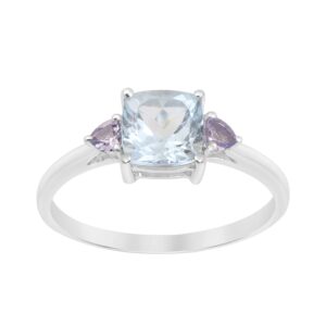 mooneye 7mm cushion cut aquamarine trillion tanzanite gemstone 925 sterling silver three stone ring (silver, 10)