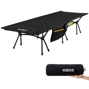 iceco camping cot for adults, folding cot for camping, portable bed sleeping cot, lightweight backpacking cot strong support 400 lbs, tent, outdoor, hiking, travel, rv, beach