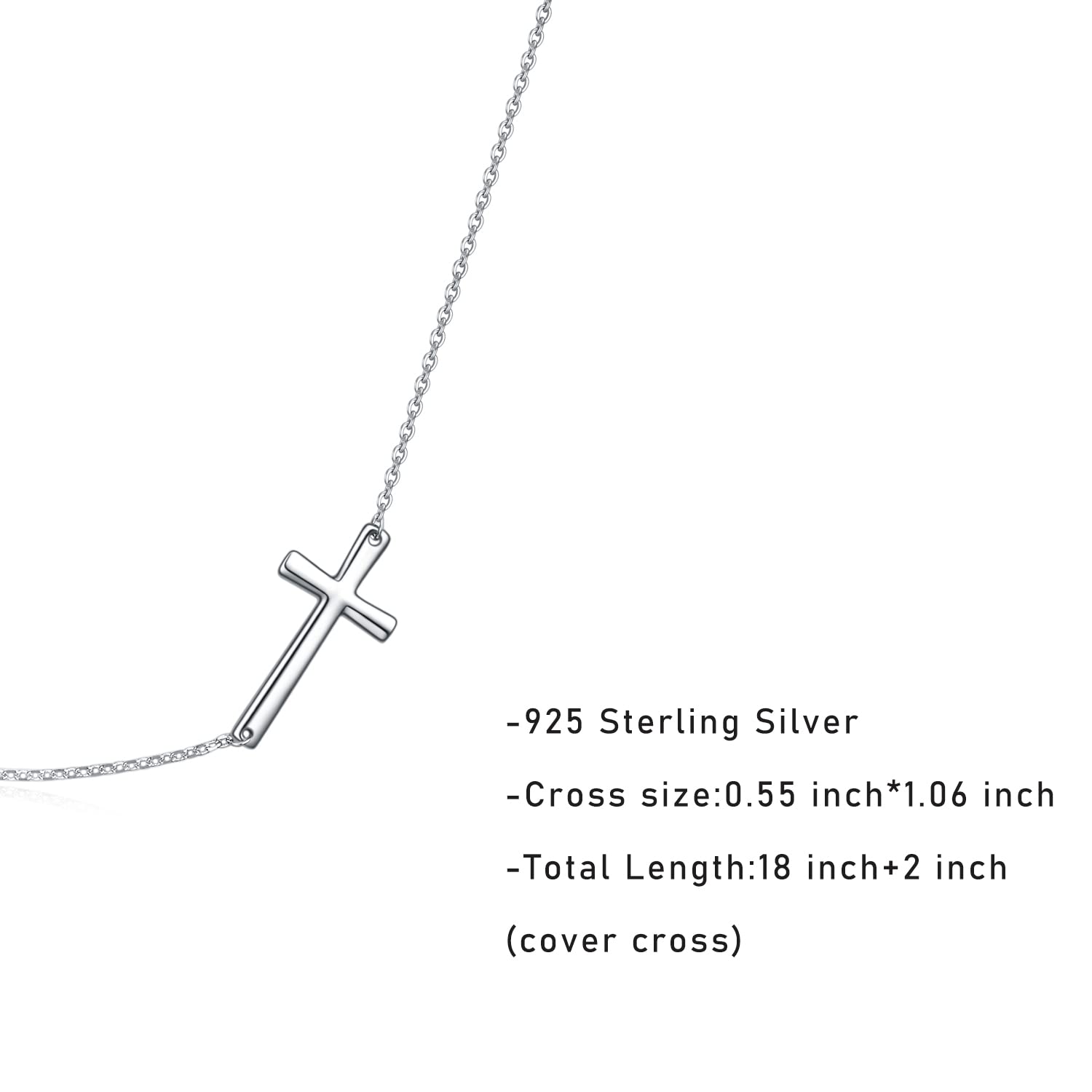 Rnivida Sterling Silver Sideways Cross Necklace Horizontal Side Cross Pendant Necklace for Women,18" ~ 20"