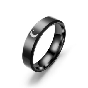 Memolet Couples Sun and Moon Ring Matching Rings Customized Engagement Wedding Ring Personalized Band Stainless Steel High Polished Comfort Fit Black