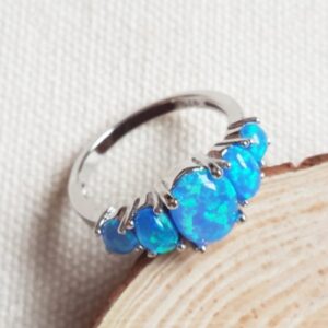 Rings For Women, Blue Five Opal Turquoise Inlay Fidget Ring Statement Rings Band For Bride Mother'S Day Birthday Gift Jewelry For Girls Mom Her