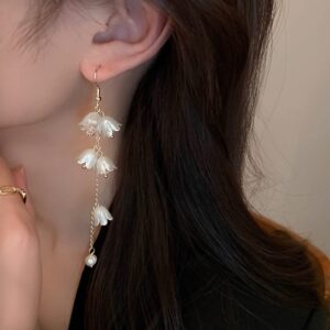 Bell Orchid Flower Dangle Drop Hook Earrings for Women Pearl Crystal Threader Tassel Dangling Wedding Earring Studs Hoop Christmas Jewelry