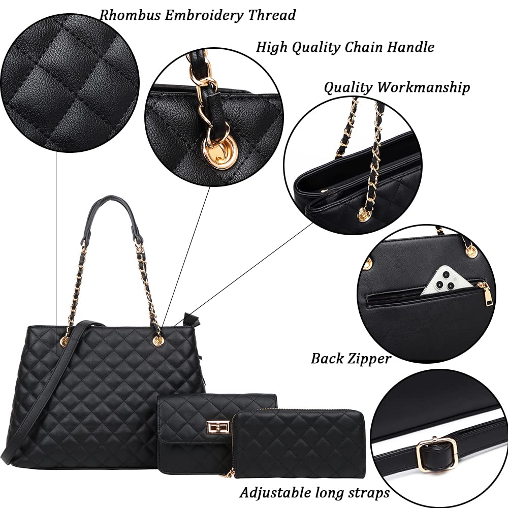 Satchel Handbags for Women Chain Tote Purse Ladies Leather Quilted Shoulder Hobo Bag for Work/Gift