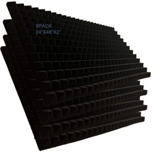 8 pack acoustic foam panels，musical instrument room cinema ktv acoustics panel black pyramid large size sound absorbing foam board 2" × 24” × 48”