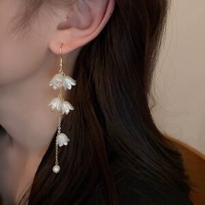 Bell Orchid Flower Dangle Drop Hook Earrings for Women Pearl Crystal Threader Tassel Dangling Wedding Earring Studs Hoop Christmas Jewelry