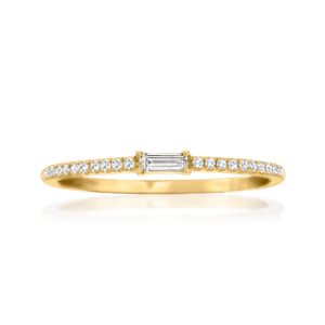 rs pure by ross-simons 0.15 ct. t.w. baguette and round diamond ring in 14kt yellow gold. size 9