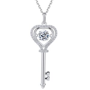 holycome diamond key necklace for women,mothers day for daughter 1carat moissanite dancing pendant chain,simulated diamond jewelry sterling sliver floating necklace gift for wife mom