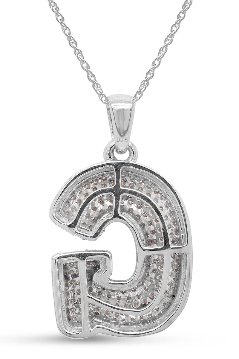 SAVEARTH DIAMONDS 1 1/8 Carat Round Cut Lab Created Moissanite Diamond Initial Bubble Letter G Pendant Necklace In 14k White Gold Over Sterling Silver With 18" Chain (VVS1, 1.13 Cttw)