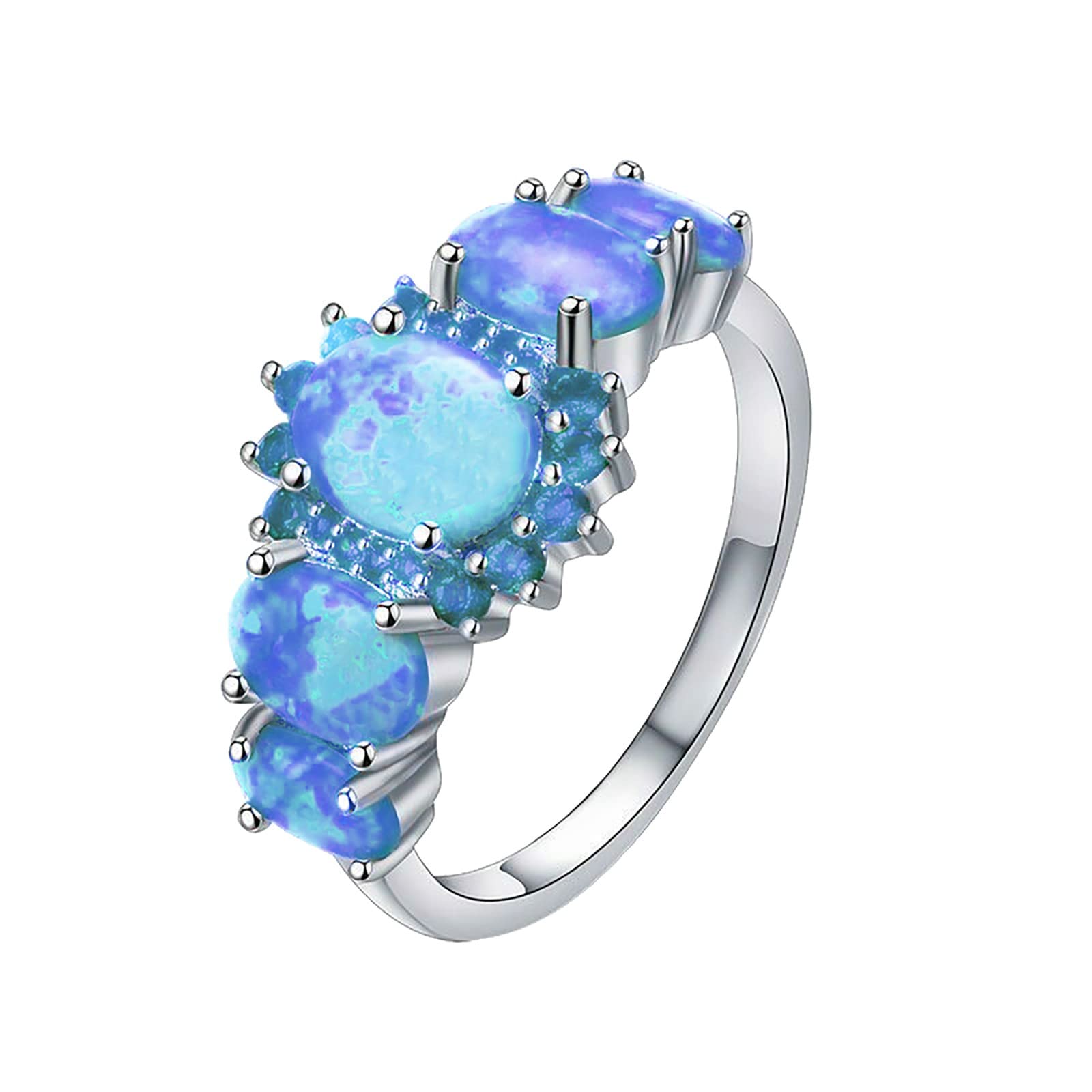 Rings For Women, Blue Five Opal Turquoise Inlay Fidget Ring Statement Rings Band For Bride Mother'S Day Birthday Gift Jewelry For Girls Mom Her