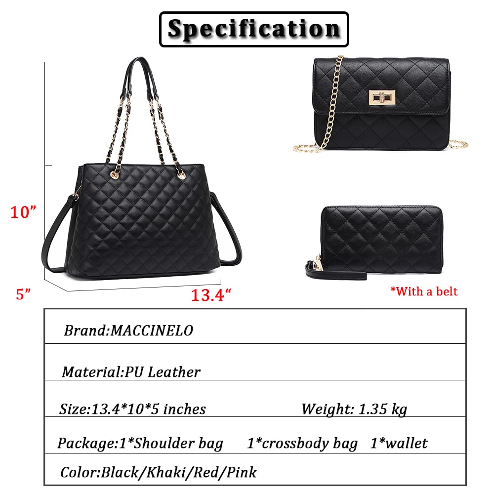 Satchel Handbags for Women Chain Tote Purse Ladies Leather Quilted Shoulder Hobo Bag for Work/Gift