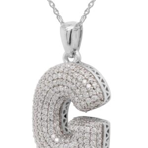 SAVEARTH DIAMONDS 1 1/8 Carat Round Cut Lab Created Moissanite Diamond Initial Bubble Letter G Pendant Necklace In 14k White Gold Over Sterling Silver With 18" Chain (VVS1, 1.13 Cttw)