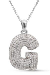 savearth diamonds 1 1/8 carat round cut lab created moissanite diamond initial bubble letter g pendant necklace in 14k white gold over sterling silver with 18" chain (vvs1, 1.13 cttw)