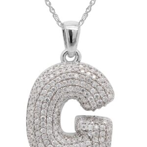 SAVEARTH DIAMONDS 1 1/8 Carat Round Cut Lab Created Moissanite Diamond Initial Bubble Letter G Pendant Necklace In 14k White Gold Over Sterling Silver With 18" Chain (VVS1, 1.13 Cttw)