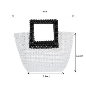 Abvokury YUSHINY Women Macaron Colored Acrylic Beaded Tote Handmade Bags for Wedding Evening Party (White&Black)