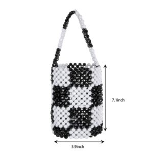 YUSHINY Women Acrylic Diamond Beaded Mixed Color Chequered Clutch Bucket Evening HandBag for Wedding Party (Black&White)