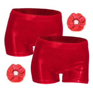 aosva little big girls' 2 pcs sparkle dance tumbling athletic gymnastics red shorts for girls 5-6years