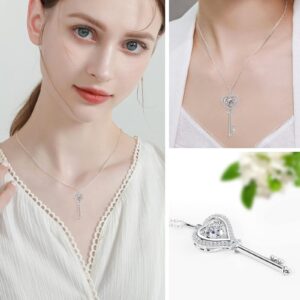 HOLYCOME Diamond Key Necklace for Women,Mothers Day for Daughter 1Carat Moissanite Dancing Pendant Chain,Simulated Diamond Jewelry Sterling Sliver Floating Necklace Gift for Wife Mom