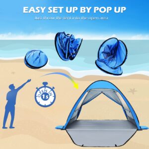 Beach Tent Pop up Shade: UPF 50+ Sun Shelter Canopy for 3-4 Person UV Protection Instant Windproof Tents Portable Umbrella Easy Set Up with Carry Bag for Outdoor Family Travel Lightweight