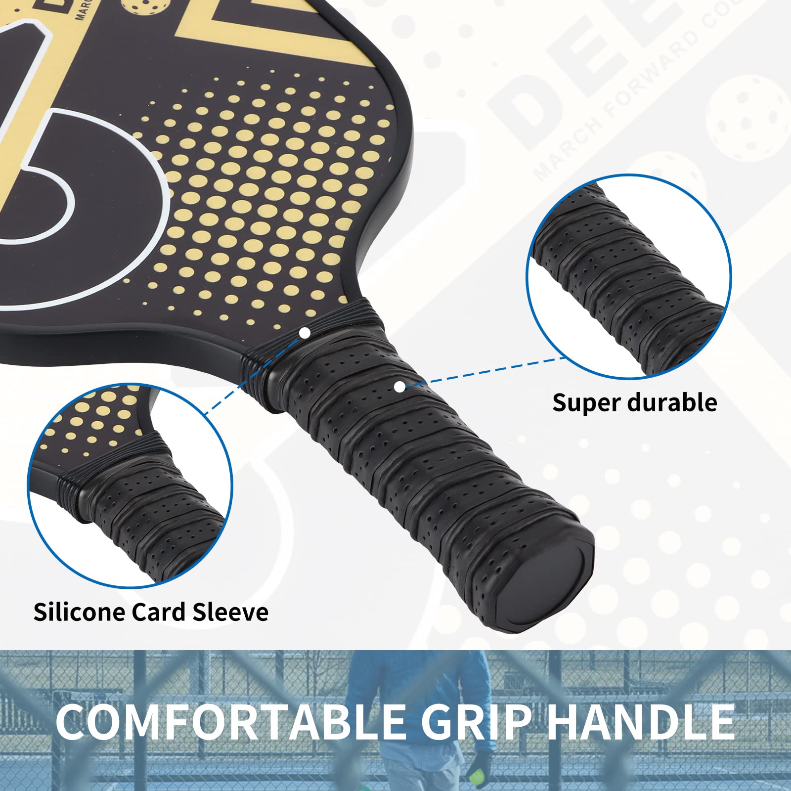 Quiet Pickleball Paddles Pickleball Set Pickleball Rackets, Quiet Pickleball Racquet Set of 4&2 with 1 Portable Pickleball Bag, 4 Pickleball Balls & 4 Grip Tapes