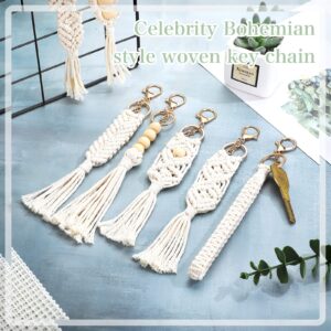 Junkin 16 Pack Mini Macrame Keychains Cute Boho Macrame Bag Charms Handcrafted Aesthetic Boho Car Accessories Boho Keychain for Women Tassel Keychain for Car