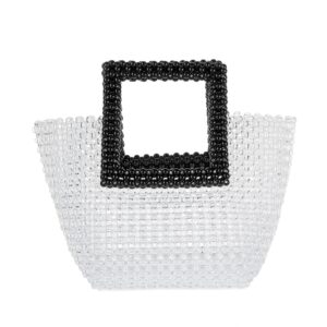 abvokury yushiny women macaron colored acrylic beaded tote handmade bags for wedding evening party (white&black)