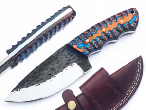 sapra high carbon steel knife - custom made full tang skinning knife - hunting knife, survival knife, fixed blade camping knife, skinner knives, drop point knife with leather sheath