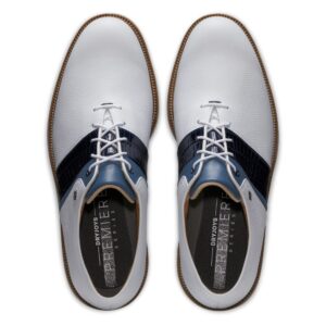 FootJoy Men's Premiere Series-Packard Golf Shoe, White/Navy/Light Blue, 8.5 Wide