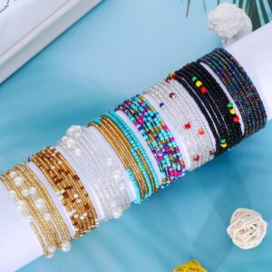 Honsny 23-50Inch Waist Beads for Women, Belly Beads Elastic Chain African Waist Beads Plus Size Colorful Summer Beaded Body Chain Waist Jewelry