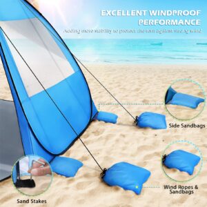 Beach Tent Pop up Shade: UPF 50+ Sun Shelter Canopy for 3-4 Person UV Protection Instant Windproof Tents Portable Umbrella Easy Set Up with Carry Bag for Outdoor Family Travel Lightweight