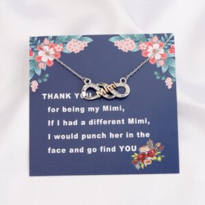 LQRI Mimi Necklace Thank You Mimi Gifts Thank You For Being My Mimi Infinity Necklace Best Mimi Ever Gift Mothers Day Jewelry Gifts for Grandma Mimi (silver)