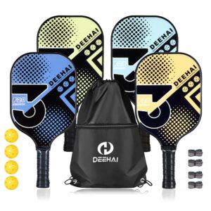 quiet pickleball paddles pickleball set pickleball rackets, quiet pickleball racquet set of 4&2 with 1 portable pickleball bag, 4 pickleball balls & 4 grip tapes