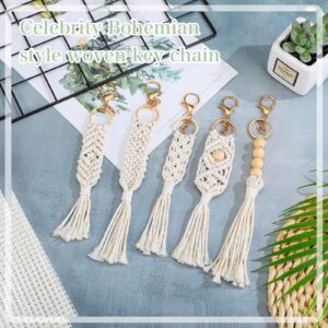 Junkin 16 Pack Mini Macrame Keychains Cute Boho Macrame Bag Charms Handcrafted Aesthetic Boho Car Accessories Boho Keychain for Women Tassel Keychain for Car