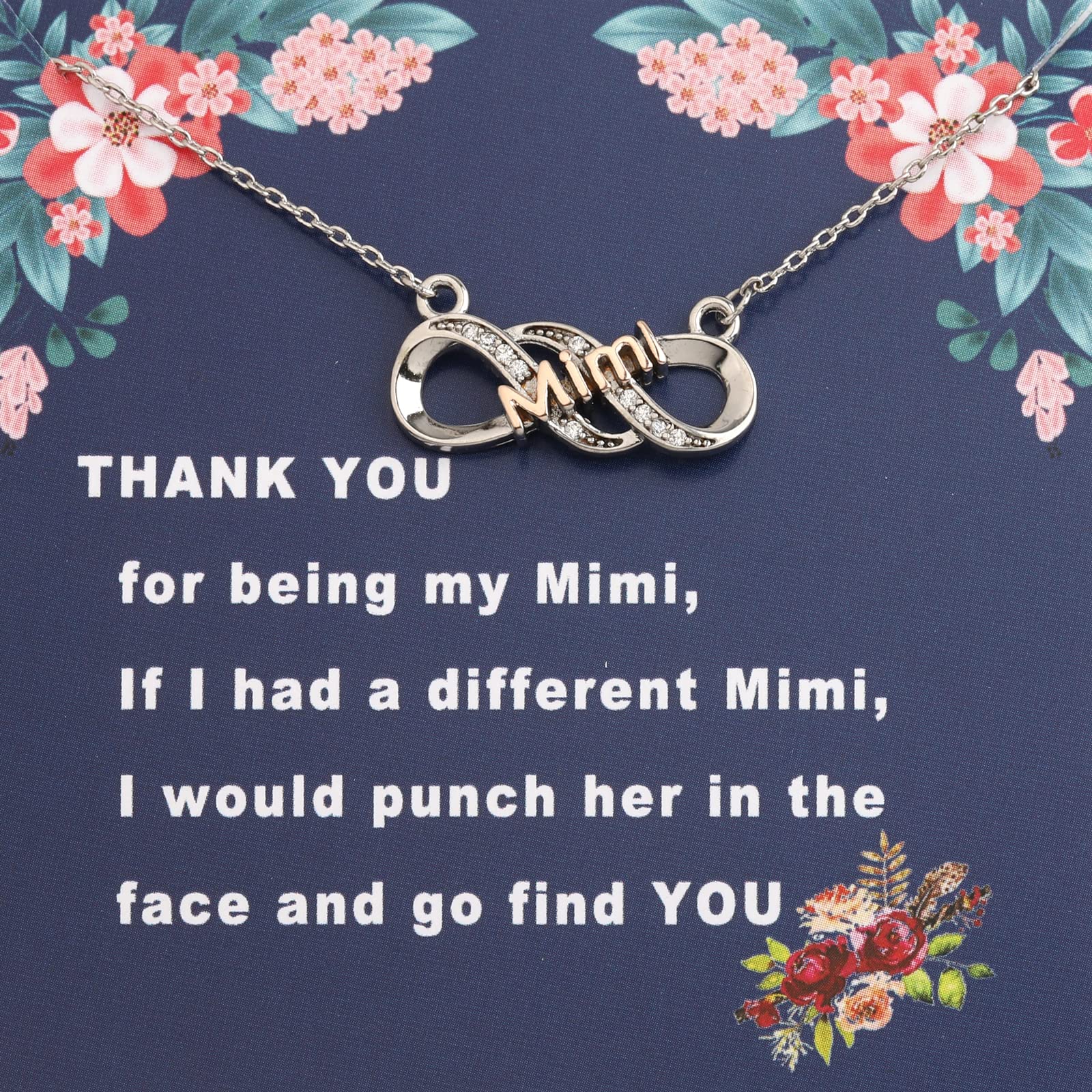 LQRI Mimi Necklace Thank You Mimi Gifts Thank You For Being My Mimi Infinity Necklace Best Mimi Ever Gift Mothers Day Jewelry Gifts for Grandma Mimi (silver)