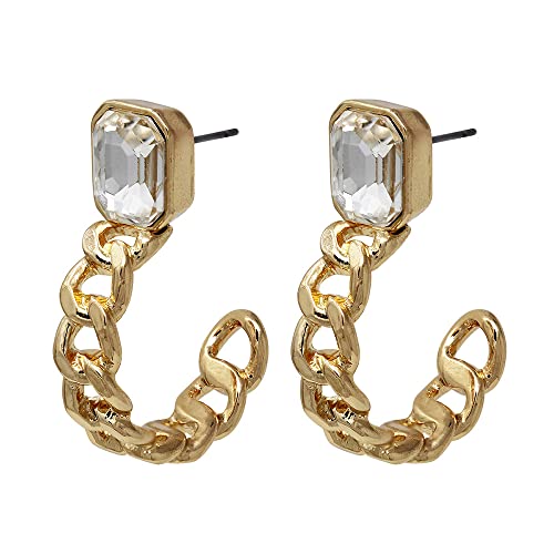 Steve Madden Stone Post Chain Hoop Earrings