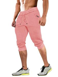 magcomsen shorts for men stretch sweat shorts capri 3/4 pants workout shorts mens athletic shorts basketball long shorts trainning shorts light pink